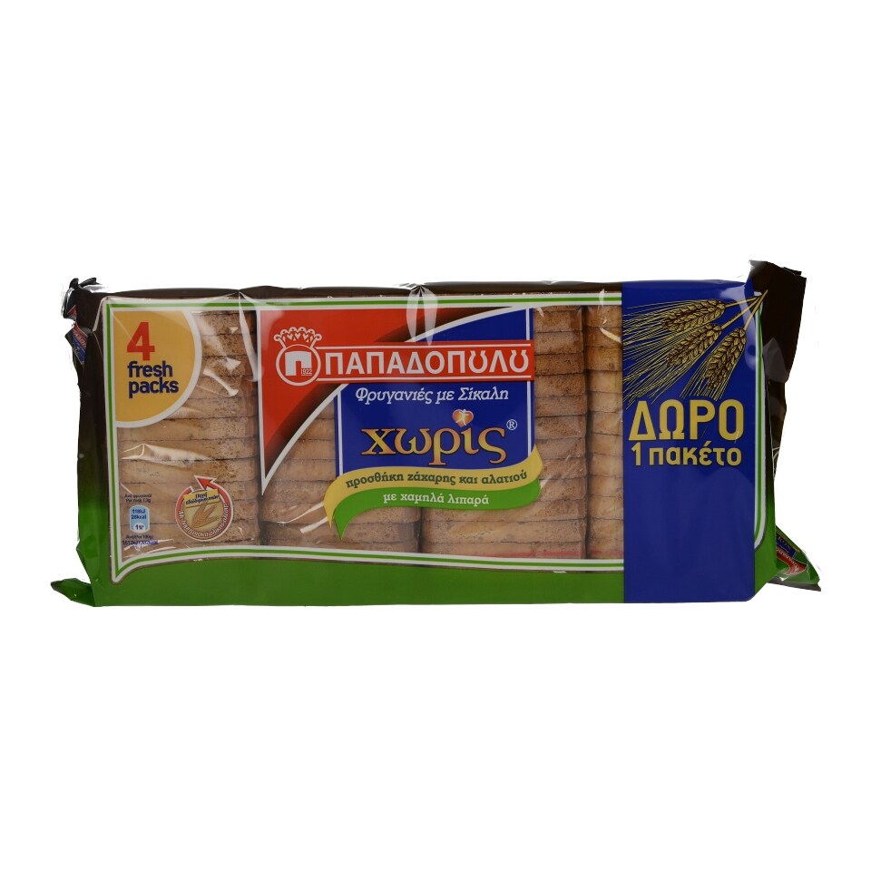 ΠΑΠΑΔΟΠΟΥΛΟΥ | ΦΡΥΓΑΝΙΕΣ ΣΙΚΑΛΗΣ 4 X 80 GR ΠΡΟΣΦΟΡΑ ΤΟ 1 ΠΑΚΕΤΟ ΔΩΡΟ | AB