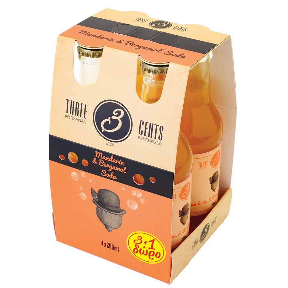 THREE CENTS | Αναψυκτικό Mandarin & Bergamot Gentlemen's Soda 4x200ml 3 ...