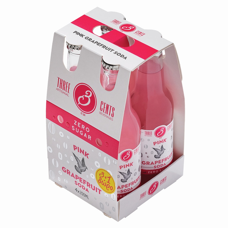 THREE CENTS | Αναψυκτικό Pink Grapefruit Soda Zero 4x200ml 3+1 Δώρο | AB