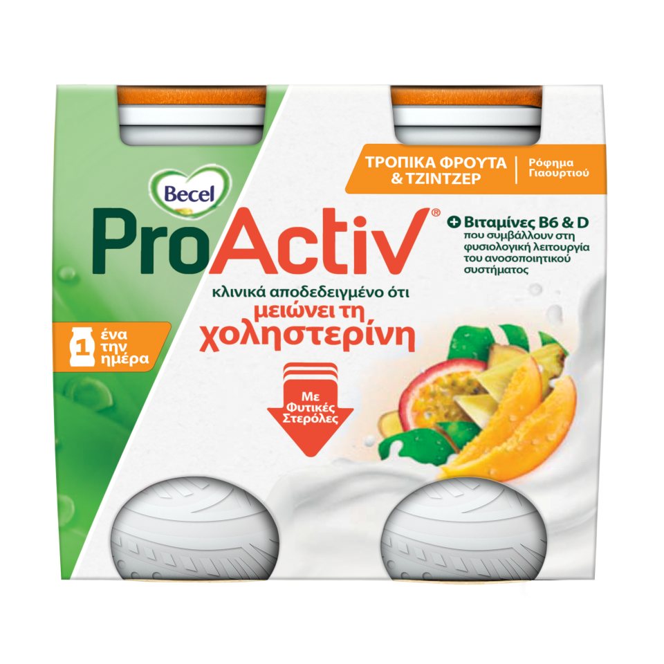 BECEL PRO ACTIV | Ρόφημα Γιαουρτιού Τροπικά Φρούτα & Τζίντζερ 4x75g | AB