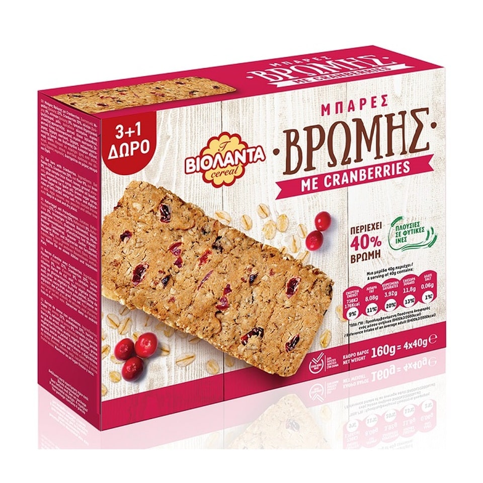 ΒΙΟΛΑΝΤΑ | Μπάρες Βρώμης με Cranberries 40g 3+1 Δώρο | AB