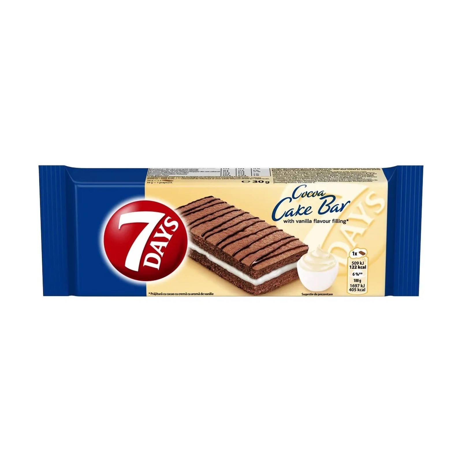 7DAYS | Cake Bar Κακάο με Γέμιση Βανίλια 30g | AB